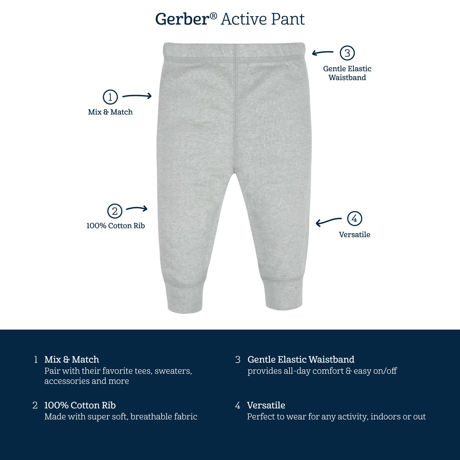 Gerber Baby Boys' Multi-Pack Pants, Navy/Army Green, 12 Months