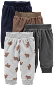 simple joys by carter's baby 4-pack fleece pants, brown/dark grey/light grey bear print/navy, 3-6 months