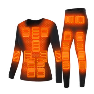 winter electric heated underwear set motorcycle clothing women fleece thermal tops pants 22 area ski heating body suit,black,l(bust:88cm)