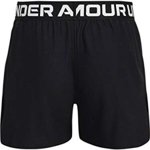 Under Armour Girls Play Up Solid Shorts , Black (001)/Metallic Silver , Youth Large