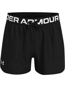 under armour girls play up solid shorts , black (001)/metallic silver , youth large