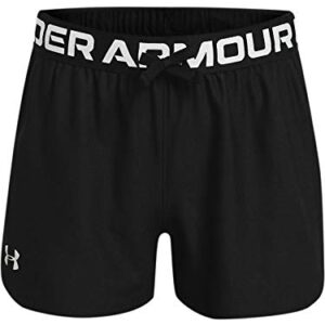 Under Armour Girls Play Up Solid Shorts , Black (001)/Metallic Silver , Youth Large