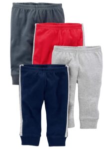 simple joys by carter's baby 4-pack neutral pant, dark blue/dark grey/grey heather/red, 24 months