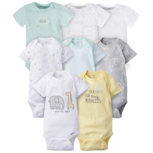 gerber baby 8-pack short sleeve onesies bodysuits, animals green, 0-3 months