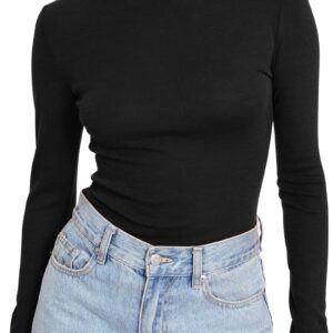 Trendy Queen Women's Turtleneck Long Sleeve Shirts Mock Neck Tops Fall Fashion Basic Layering Tight Stretch Pullover Thermal Underwear Winter Clothes 2024 Black