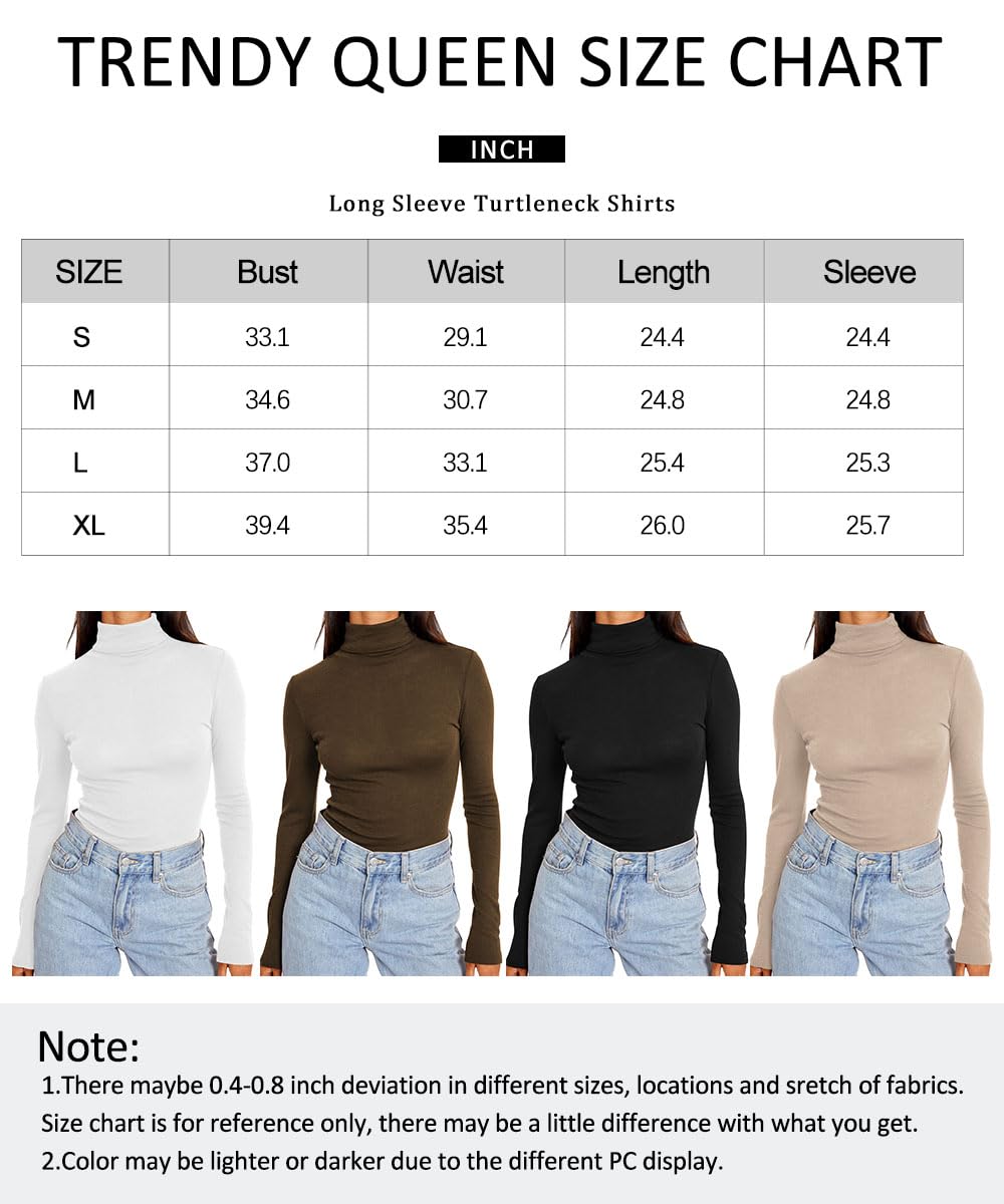 Trendy Queen Women's Turtleneck Long Sleeve Shirts Mock Neck Tops Fall Fashion Basic Layering Tight Stretch Pullover Thermal Underwear Winter Clothes 2024 Black