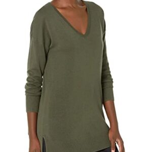 Amazon Essentials Women's Lightweight Long-Sleeve V-Neck Tunic Sweater (Available in Plus Size), Dark Olive, Large