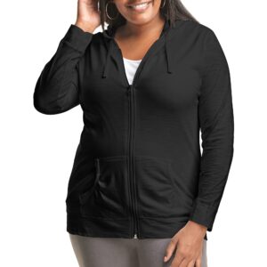 just my size women's full zip jersey hoodie, black, 1x