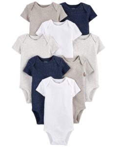 simple joys by carter's unisex babies' short-sleeve bodysuit, pack of 8, navy heather/white/oatmeal, 6-9 months