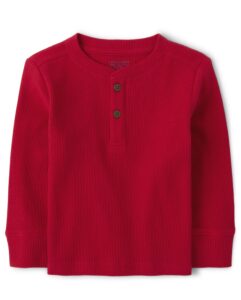 the children's place baby toddler boys long sleeve thermal henley top, classic red, 3t