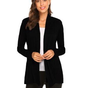 Newchoice Women's Casual Lightweight Cardigans Long Sleeve Soft Drape Open Front Black Dusters (Black, XL)