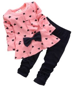 minkidfashion baby girls infant clothing set long sleeve t shirt pants kids toddler children tops outfits (pink, 18-24 months)