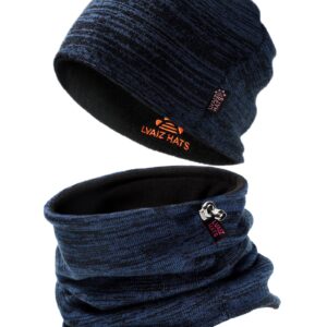 Winter Beanie Hat Scarf for Men Women Knit Thick Fleece Lined Warm Windproof Ski Skull Cap Neck Warmer Gaiter Face Scarf Set