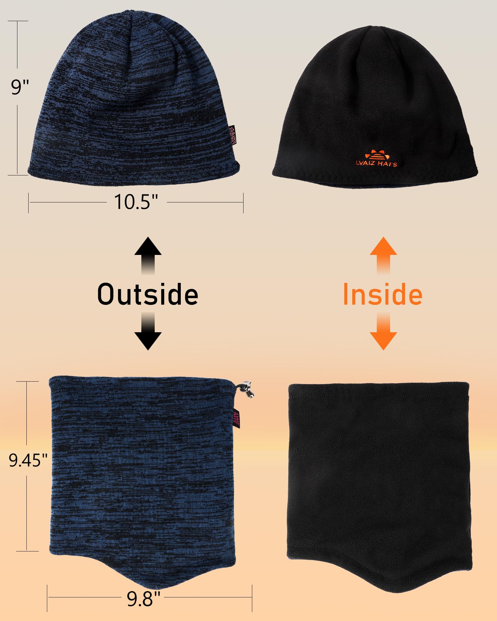 Winter Beanie Hat Scarf for Men Women Knit Thick Fleece Lined Warm Windproof Ski Skull Cap Neck Warmer Gaiter Face Scarf Set