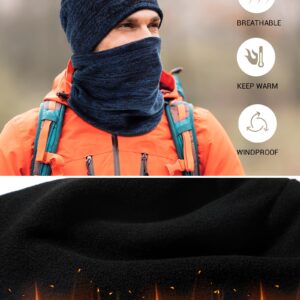 Winter Beanie Hat Scarf for Men Women Knit Thick Fleece Lined Warm Windproof Ski Skull Cap Neck Warmer Gaiter Face Scarf Set