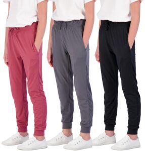 3 pack:girls lounge joggers soft athletic track warmup casual sweatpants clothes little sports pajama kids clothing youth children sweats big teen running elastic pants basketball-set 2, m (10/12)