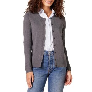 amazon essentials women's lightweight crewneck cardigan sweater (available in plus size), charcoal heather, medium