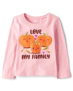 the children's place baby girls' and toddler fall thanksgiving long sleeve graphic t-shirt, pumpkin family, 18-24 months