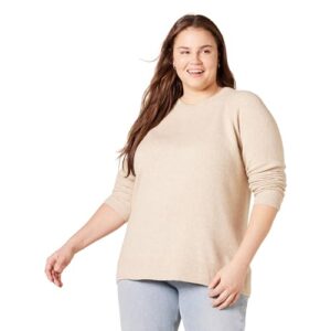 amazon essentials women's classic-fit soft touch long-sleeve crewneck sweater, beige, small