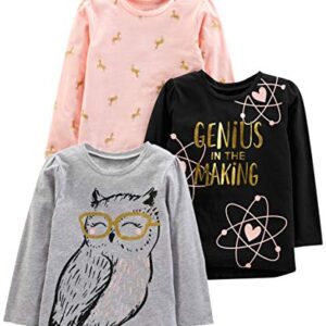 Simple Joys by Carter's Girls' 3-Pack Graphic Long-Sleeve Tees, Genius/Horses/Owl Print, 4T