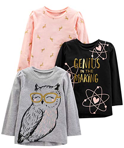 Simple Joys by Carter's Girls' 3-Pack Graphic Long-Sleeve Tees, Genius/Horses/Owl Print, 4T