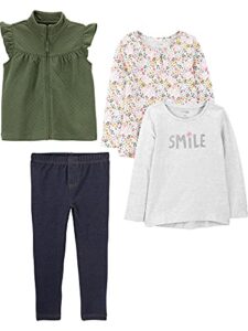 simple joys by carter's girls' 4-piece top and vest set, floral/olive, 3t