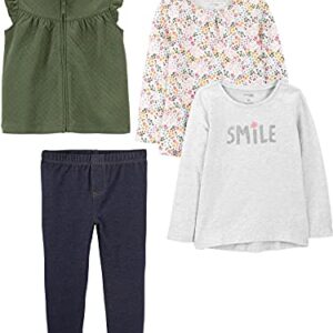 Simple Joys by Carter's Girls' 4-Piece Top and Vest Set, Floral/Olive, 3T