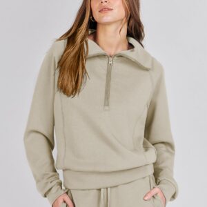 ANRABESS Women 2 Piece Outfits Sweatsuit Oversized Sweatshirt Sweatpants Tracksuit Sweat Lounge Matching Set 2024 Fall Trendy Light Khaki Medium