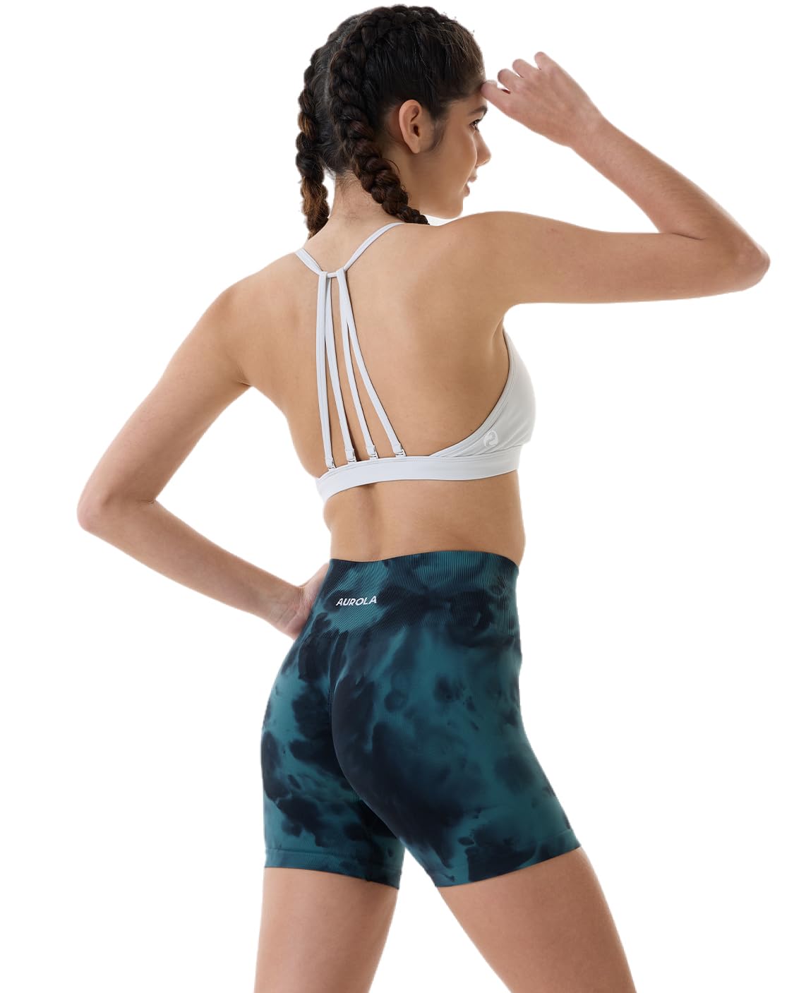 AUROLA Dream Tie Dye Workout Shorts for Women Seamless Scrunch Soft Active Shorts,Green-Black Tie Dye,M