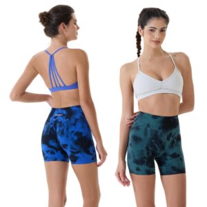 AUROLA Dream Tie Dye Workout Shorts for Women Seamless Scrunch Soft Active Shorts,Green-Black Tie Dye,M