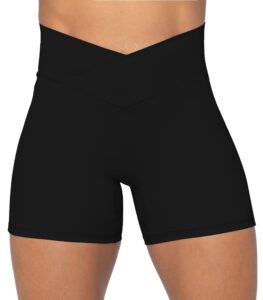 sunzel softmax crossover biker shorts for women, no front seam v high waist yoga workout gym shorts with tummy control black large