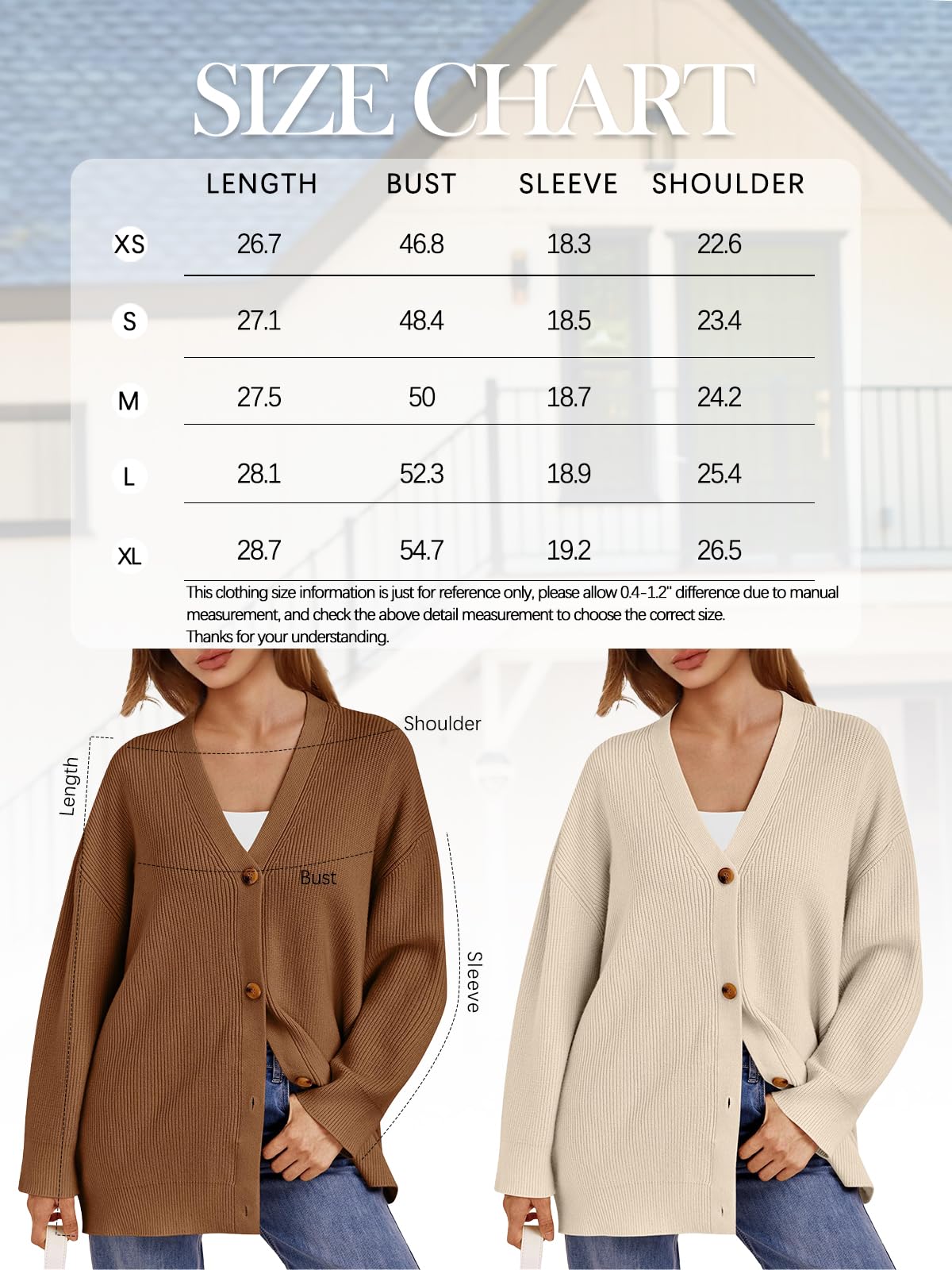 LILLUSORY Women Oversized Cardigan Sweater Fall Outfits Cloth Fashion 2024 V Neck Long Cashmere Knit Button Front Trendy Tops Apricot