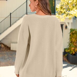 LILLUSORY Women Oversized Cardigan Sweater Fall Outfits Cloth Fashion 2024 V Neck Long Cashmere Knit Button Front Trendy Tops Apricot