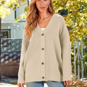 LILLUSORY Women Oversized Cardigan Sweater Fall Outfits Cloth Fashion 2024 V Neck Long Cashmere Knit Button Front Trendy Tops Apricot