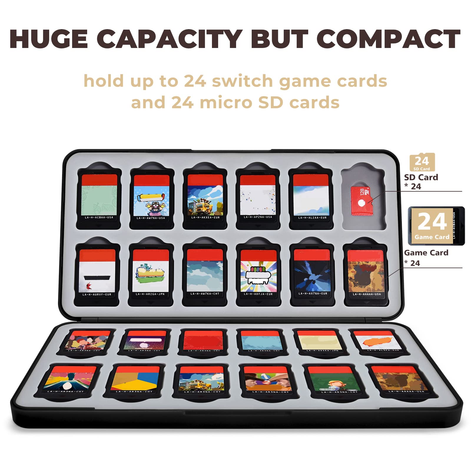 FUNLAB Switch Game Case Compatible with Switch Games & Micro SD Cards, Switch Game Holder Cartridge Case with 24 Game Card Storage - Brown Black