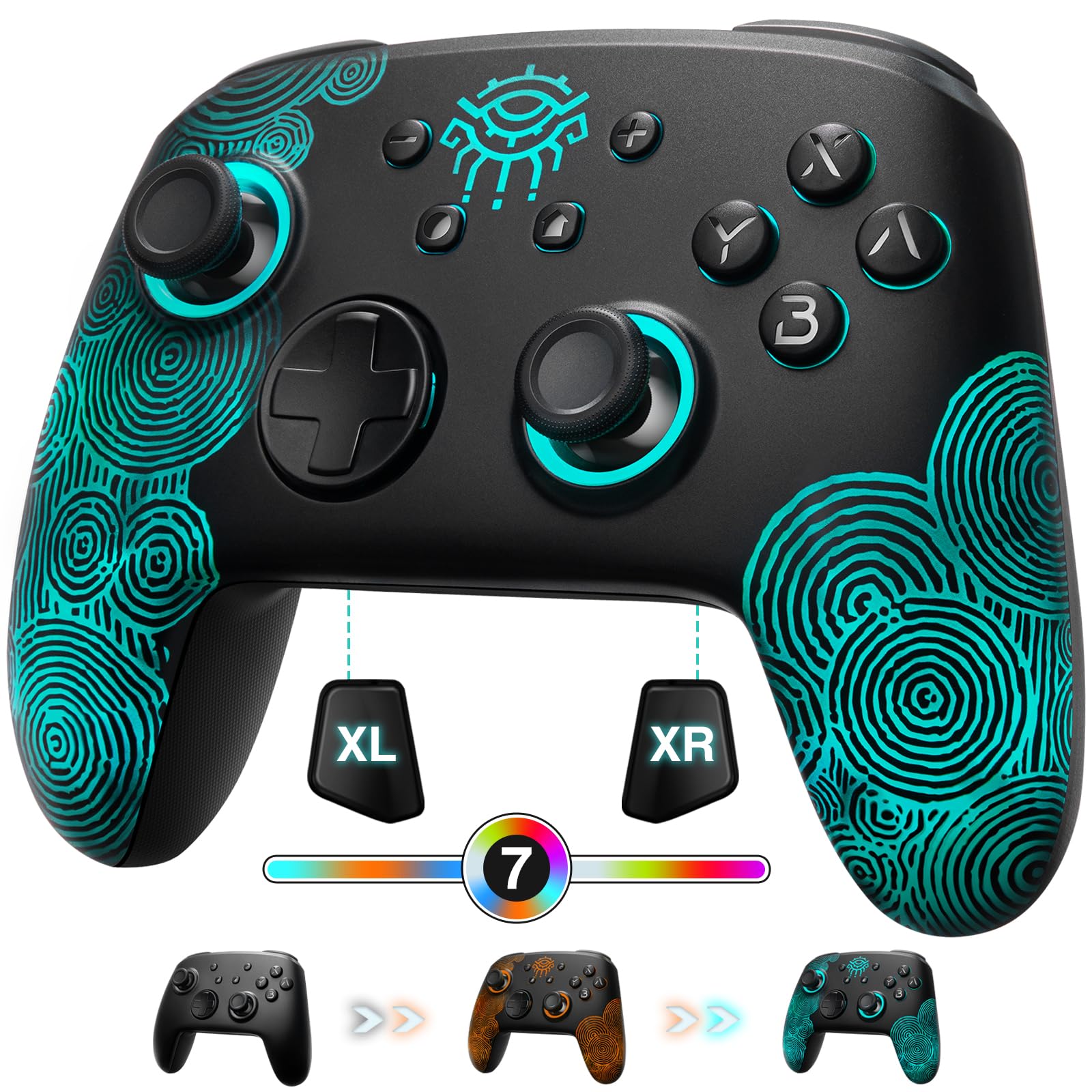 FUNLAB Firefly™ [Luminous Pattern] Switch Pro Controller Wireless Compatible with Nintendo Switch/OLED/Lite, Bluetooth Remote Gamepad with 7 LED Colors/NFC/Paddle/Turbo/Motion Control