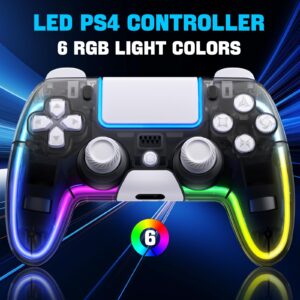 Honghao Controllers for PS4,Custom PS4 Remote with Hall 3D Joystick, RGB Wireless Game Controllers for Playstation 4 |Customizable Buttons| Responsive Control (Black + White)