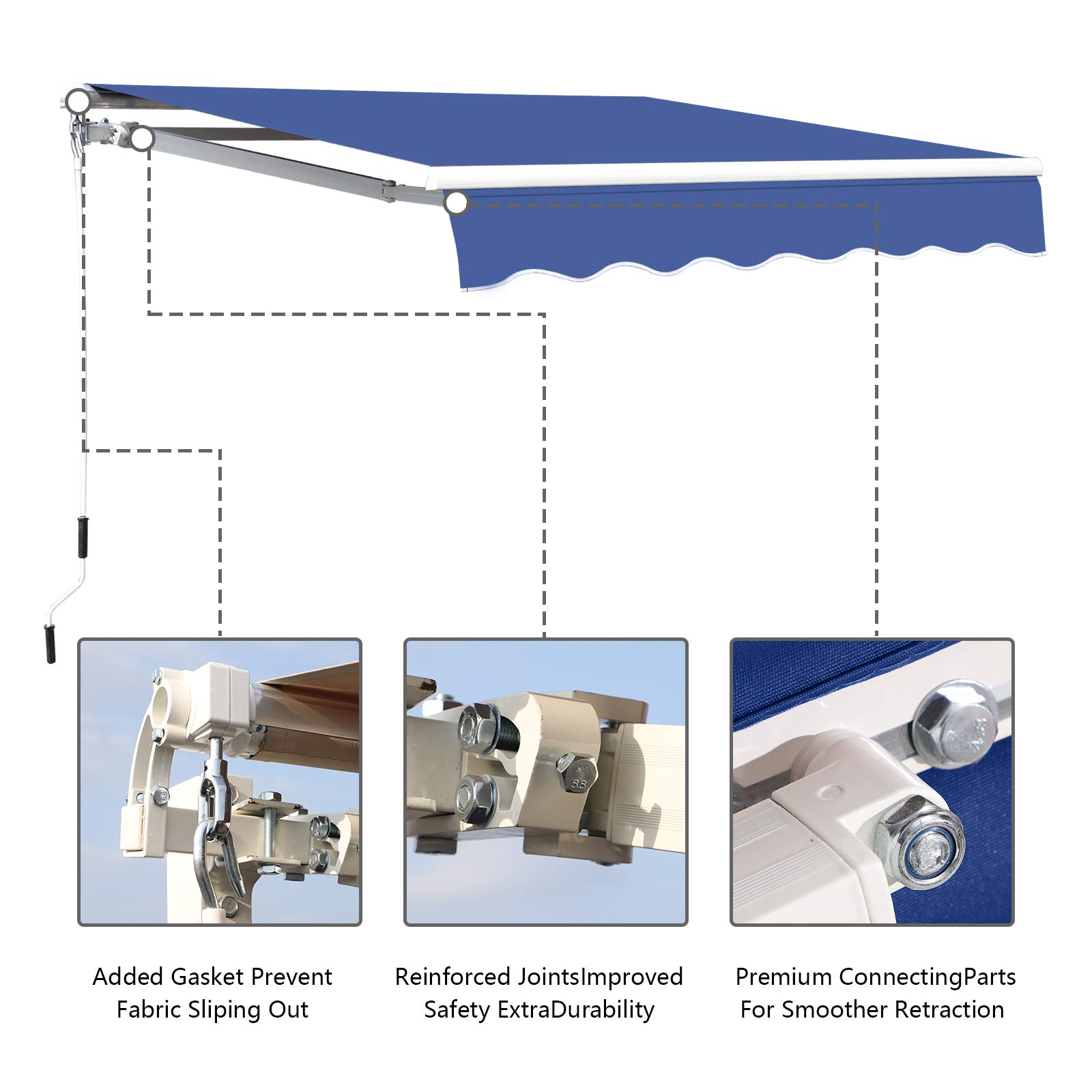 VUYUYU 13.1'x8.2' Patio Awning Retractable Awning Cover Sunshade Shelter Outdoor Canopy with Crank Handle and Water-Resistant Polyester for Courtyard, Balcony, Shop, Restaurant, Cafe, Deck