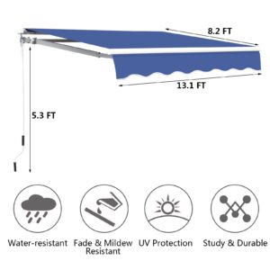 VUYUYU 13.1'x8.2' Patio Awning Retractable Awning Cover Sunshade Shelter Outdoor Canopy with Crank Handle and Water-Resistant Polyester for Courtyard, Balcony, Shop, Restaurant, Cafe, Deck