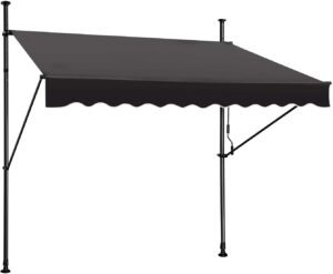 steelaid manual retractable awning – 59” non-screw outdoor sun shade – adjustable pergola shade cover with uv protection – 100% polyester made outdoor canopy – ideal for any window or door