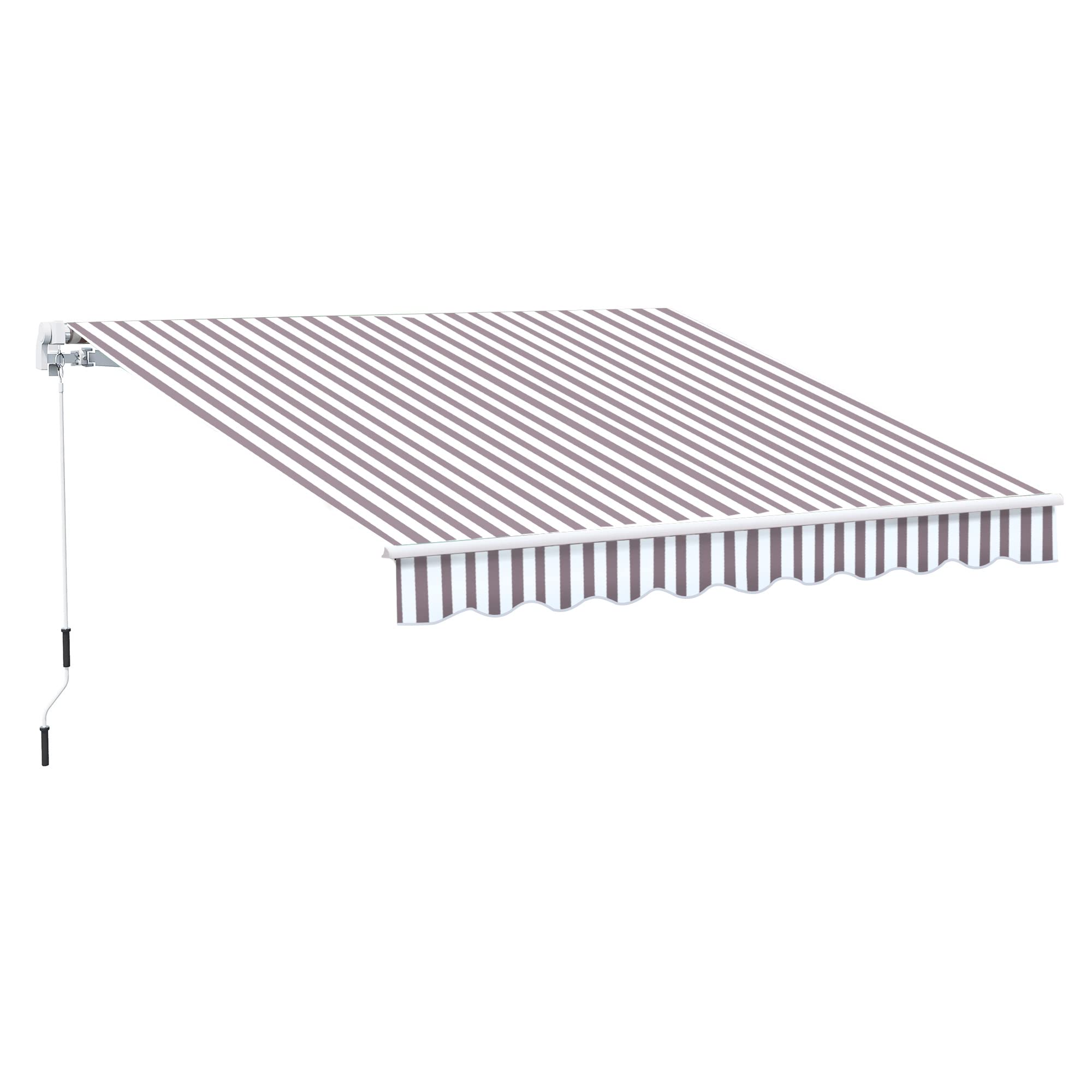 Outsunny 10' x 8' Retractable Awning, Patio Awnings, Sunshade Shelter w/Manual Crank Handle, UV & Water-Resistant Fabric and Aluminum Frame for Deck, Balcony, Yard, Coffee Stripes