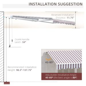 Outsunny 10' x 8' Retractable Awning, Patio Awnings, Sunshade Shelter w/Manual Crank Handle, UV & Water-Resistant Fabric and Aluminum Frame for Deck, Balcony, Yard, Coffee Stripes