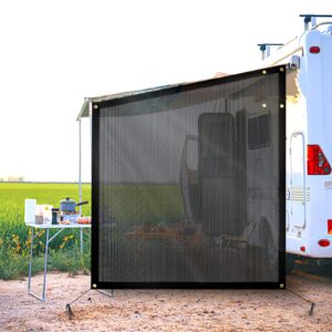 MIKKUPPA 7x9' RV Awning Side Shade Screen - Black Mesh RV Awning Sun Shade Screen with Complete Kits for Camper Trailer UV Sun Blocker