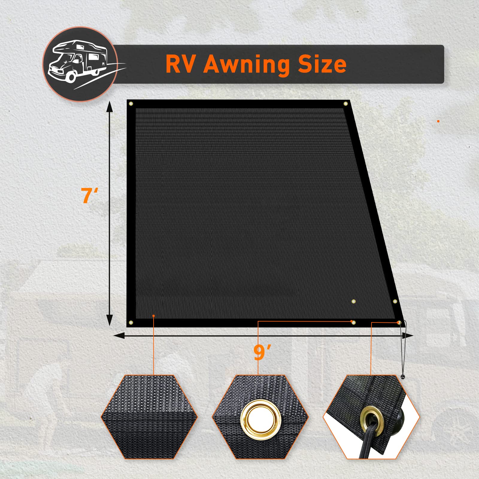 MIKKUPPA 7x9' RV Awning Side Shade Screen - Black Mesh RV Awning Sun Shade Screen with Complete Kits for Camper Trailer UV Sun Blocker