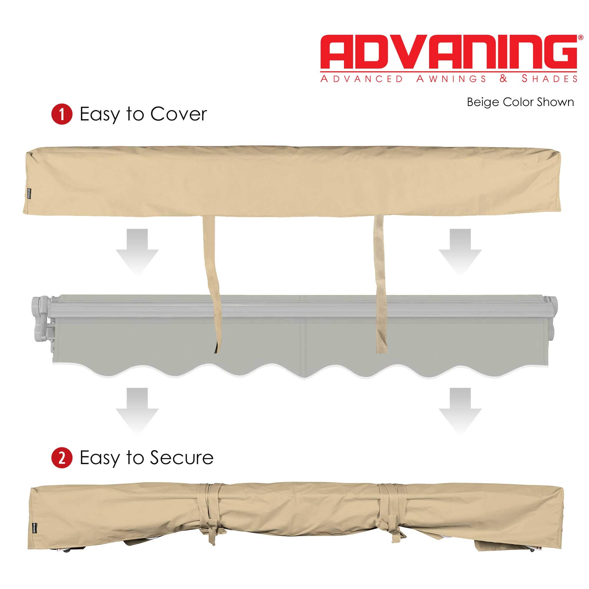 ADVANING All-Weather Protective Cover for 10' wide Retractable Awnings, Heavy-Duty Weather Proof Polyester Fabric, Color: Beige, AC1000-P861T