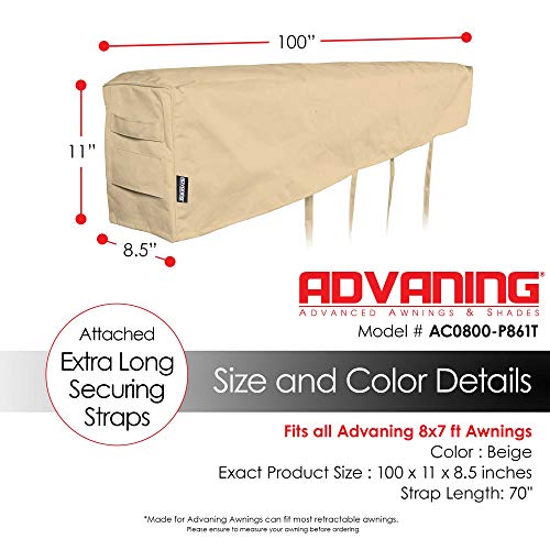 ADVANING All-Weather Protective Cover for 8' Wide Retractable Awnings, Heavy-Duty Weather Proof Polyester Fabric, Color: Beige, AC0800-P861T