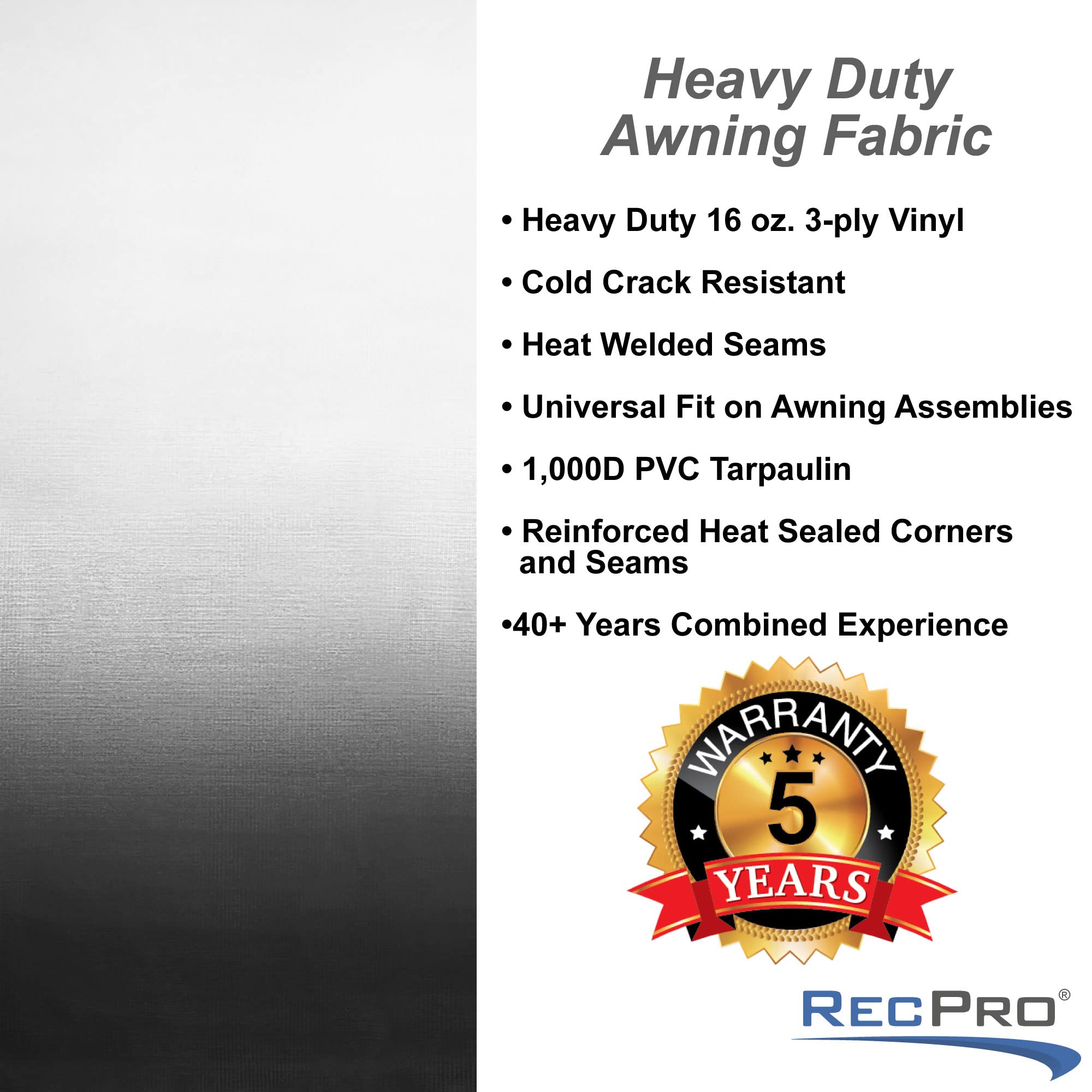 RecPro RV Awning Fabric Replacement | Width Options from 8 Feet to 22 Feet | Variety of Color Options | 8' (96") Length RV Awning | Premium Vinyl (14' - Actual Width 13' 1", Charcoal Fade)…