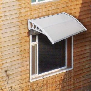 Window Awning Door Canopy, Outdoor Polycarbonate Cover Outdoor Front Door Patio Canopy UV Rain Snow Sunlight Protection (40" x 32", White Canopy/White Bracket)