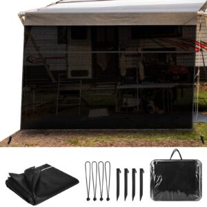 paulinn rv awning front sunshade screen 9' x 15', black mesh screen with zipper for uv blocker and privacy, complete camper awning front shade screen kit for motorhome camping trailer canopy