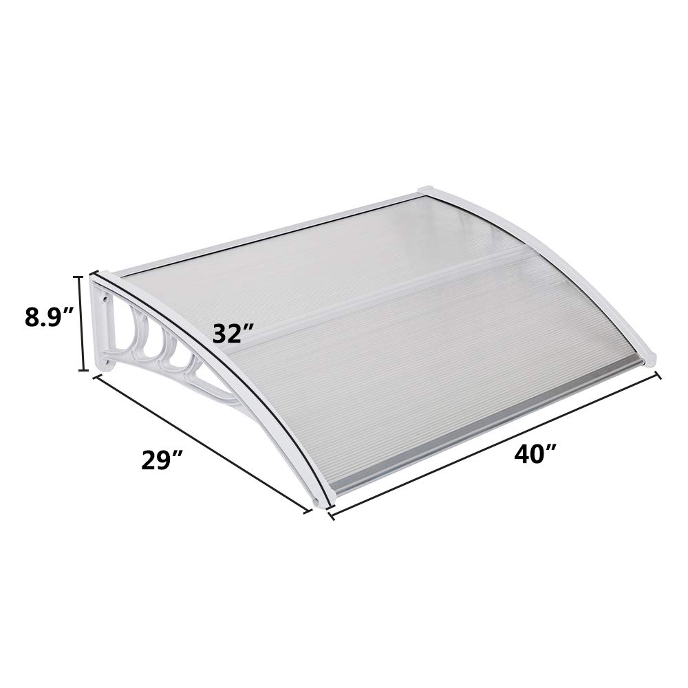 Imseigo 40"x 30" Polycarbonate Window Door Awning Canopy Transparent with ABS Bracket,Front Door Outdoor Awning Canopy UV Rain Snow Protection Hollow Sheet (40"x 30", Transparent with White Bracket)